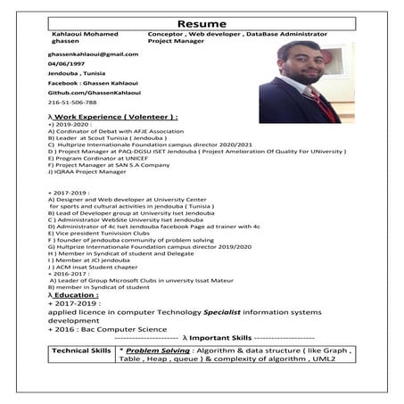 Resume Kahlaoui Mohamed Ghassen 2020 | PDF | Computing | Technology & Computing