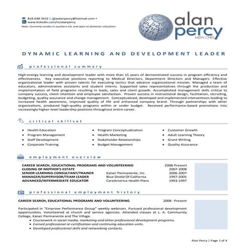 Resume of Alan Percy | PDF