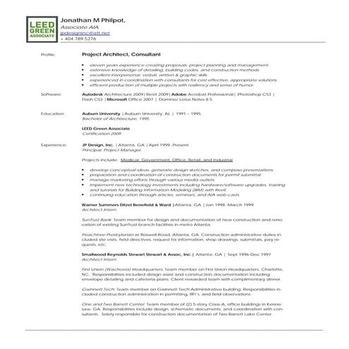 Resume Of Jonathan M Philpot V2010 | PDF