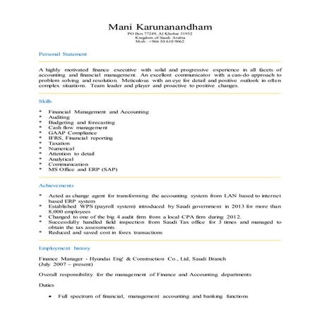 Resume of Accounting Manager | DOCX | Business Accounting & Finance | Business