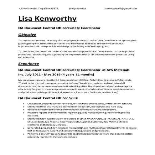 Resume of lisa kenworthy | DOCX