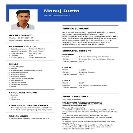 Resume of Manuj.Dutta_MIS.Executive_2.9yr .pdf | Resume Writing and ...