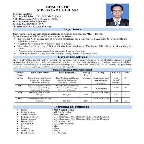 Resume of md. sajadul islam | PDF