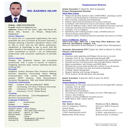 Resume of Md. Rakibul Islam | DOCX