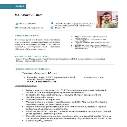 Resume of Md. Shariful Islam | PDF