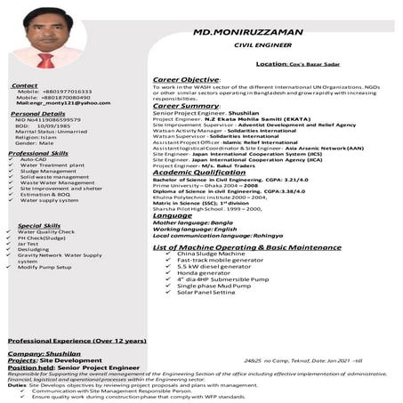 Md.Moniruzzaman. | DOCX | Civil Engineering Industry | Industries