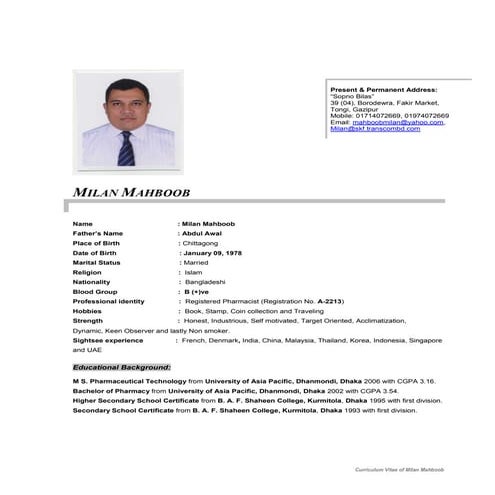 Resume of Milan Mahboob | PDF