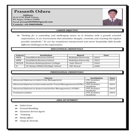 Resume of prasanth oduru | DOC | Air Travel | Travel Type