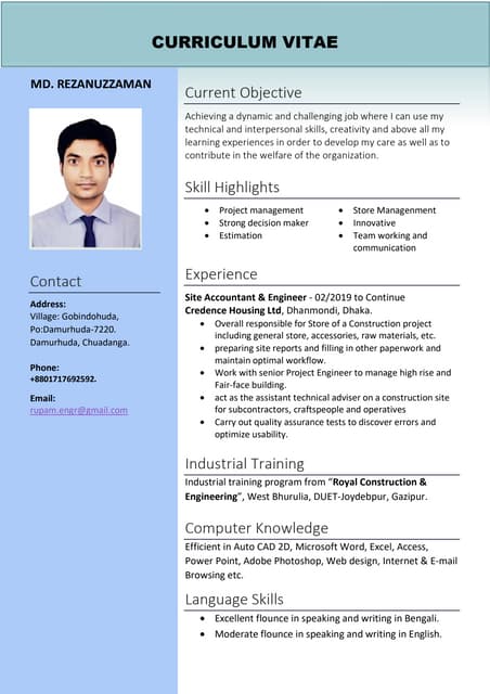 Resume of Civil Engineer - BoQ | PDF | Civil Engineering Industry ...
