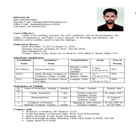 CV of Md. Shamsuddin | DOCX | Technology & Computing