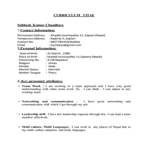 Resume of subhash | DOCX