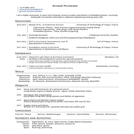 Resume pecoraro arnaud_us | PDF