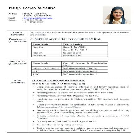 Resume pooja suvarna | PDF | Business Accounting & Finance | Business