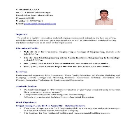 Resume Prabhakaran | PDF