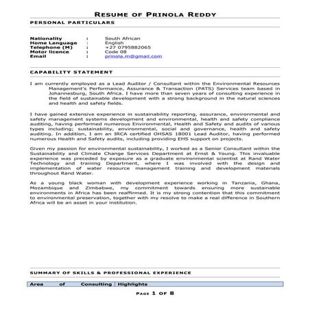 Resume: Prinola reddy 2016 | DOC