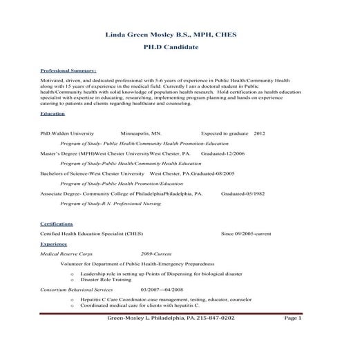 Resume Professionally Updated 2011 Without Address | DOCX