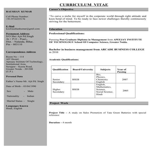 Resume raushan (2) 2 | DOC