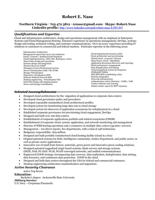 Robert E Nase cover letter | DOCX | Cloud Computing | Internet