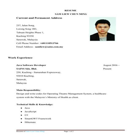 Resume (sam liew chun ming) | PDF | Technology & Computing