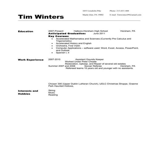 Resume sample 310 | DOC