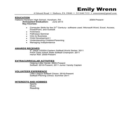 Resume sample emily wernndocx | DOCX