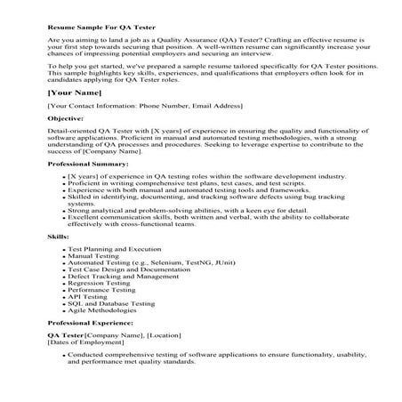 Resume Sample For Qa Tester | PDF