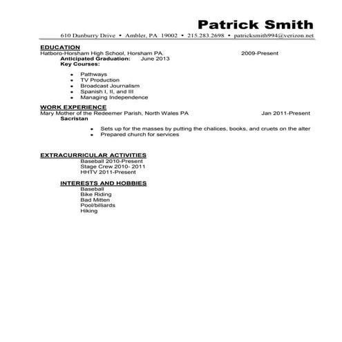 Resume sample pat smith | DOCX