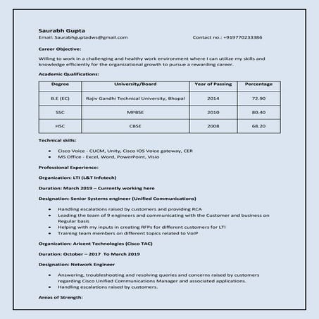 Resume saurabh gupta_voip | PDF | Operating Systems | Computer Software and Applications