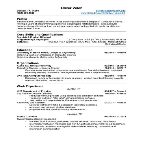 Oliver Velez Resume | PDF