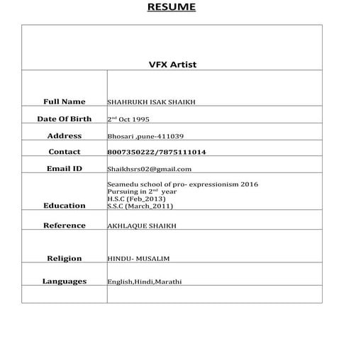 Resume shahrukh shaikh | PDF