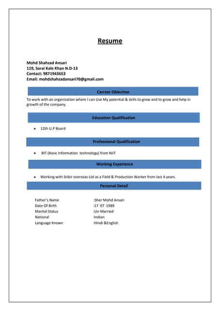 Resume (1) | DOCX | Resume Writing and Advice | Job Search