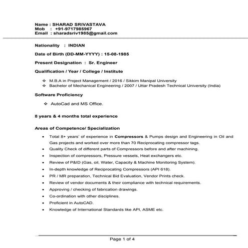 Resume sharad srivastava | DOC