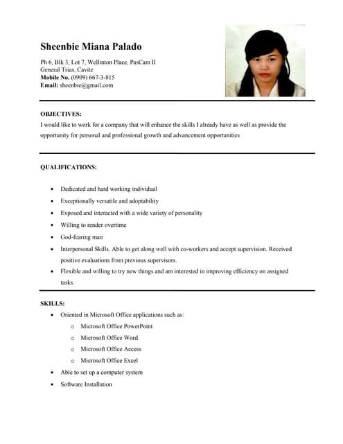 Sample Resume for OJT | DOCX | Resume Writing and Advice | Job Search