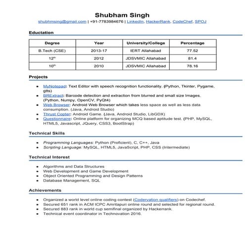 Resume shubham singh | PDF | Programming Languages | Computing