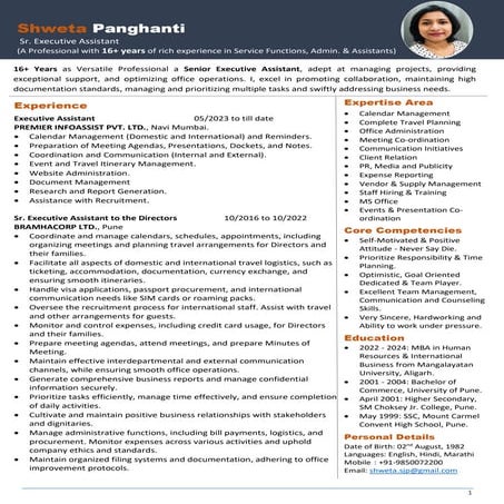 Shweta Panghanti - Executive Assistant | PDF