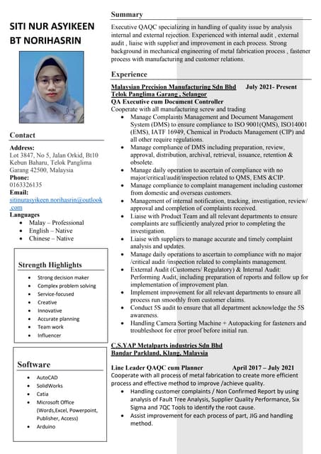 Resume Siti Nur Asyikeen | DOCX