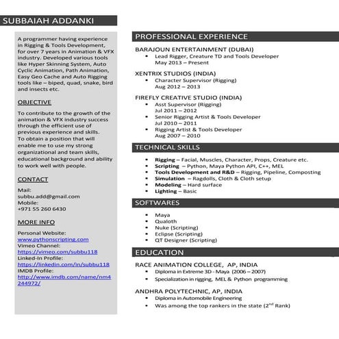 Resume subbu addanki | PDF | Graphics Software | Computer Software and Applications
