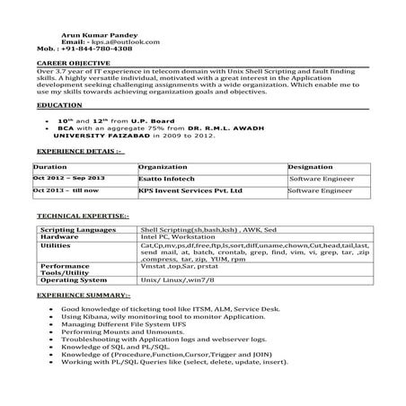 Resume support engineer | DOC