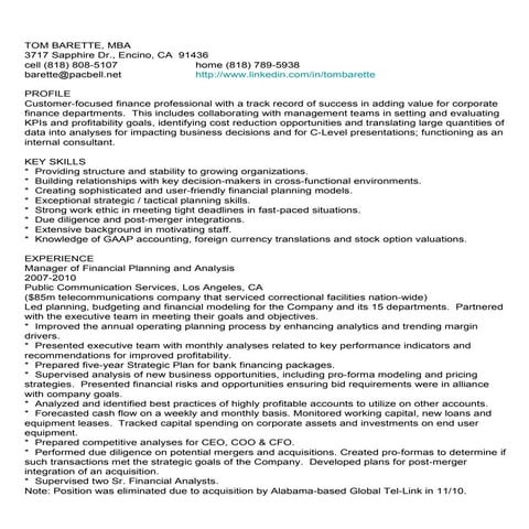 Tom Barette Resume | PPT