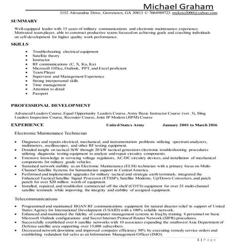Resume telecommunication | DOCX