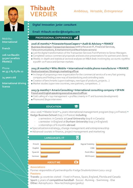 Cv ugo martinez (anglais) | PDF