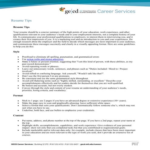 Resume tips and samples | PDF