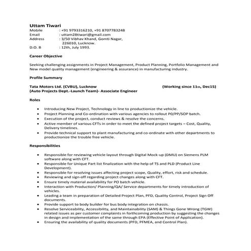 Resume uttam r | PDF