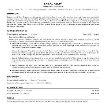 Resume UX Designer Faisal Azmy - Updated in 2025 | PDF