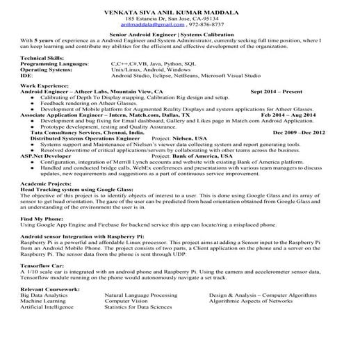 Resume Venkata Siva Anil Kumar Maddala | PDF