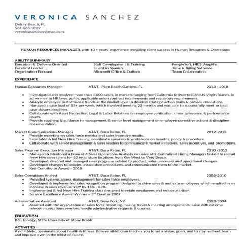 Resume veronica sanchez hr_ma | PDF