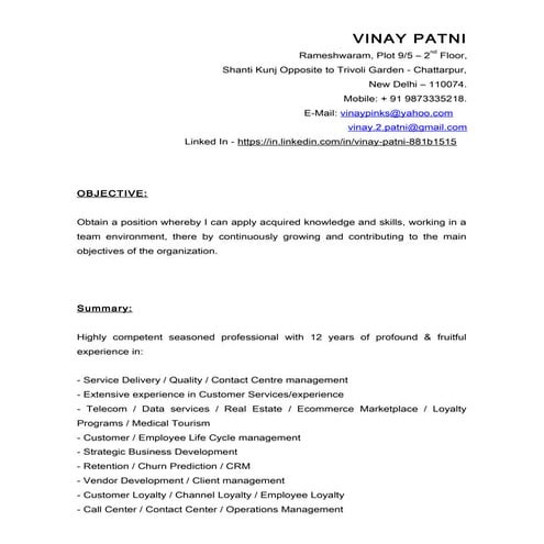 Resume vinay patni | DOC