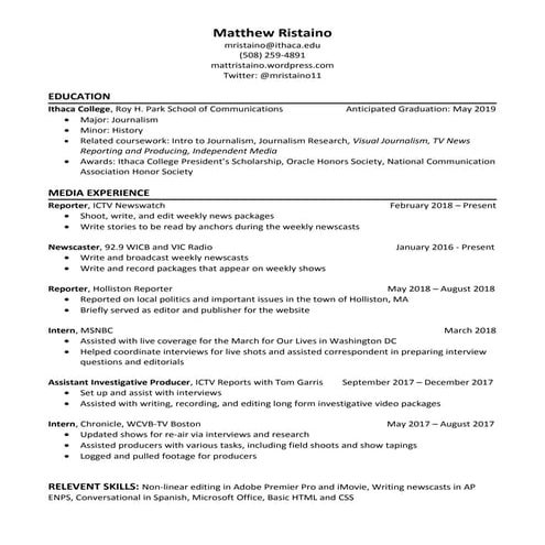 Matthew Ristaino Resume | PDF
