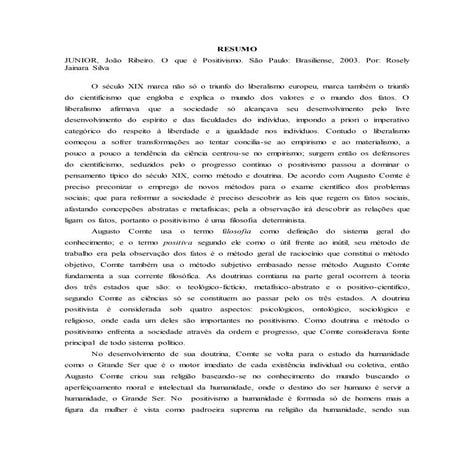 Resumo O que é positivismo | DOCX