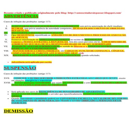 Resumo Penalidades Lei 8112 | DOC
